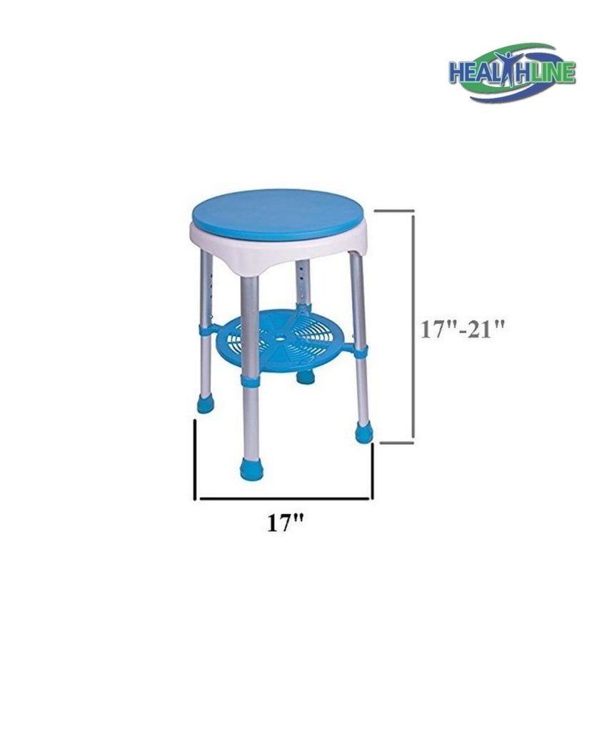 Bath Bench Round Stool With Padded Rotating Seat, White with Blue Seat ...