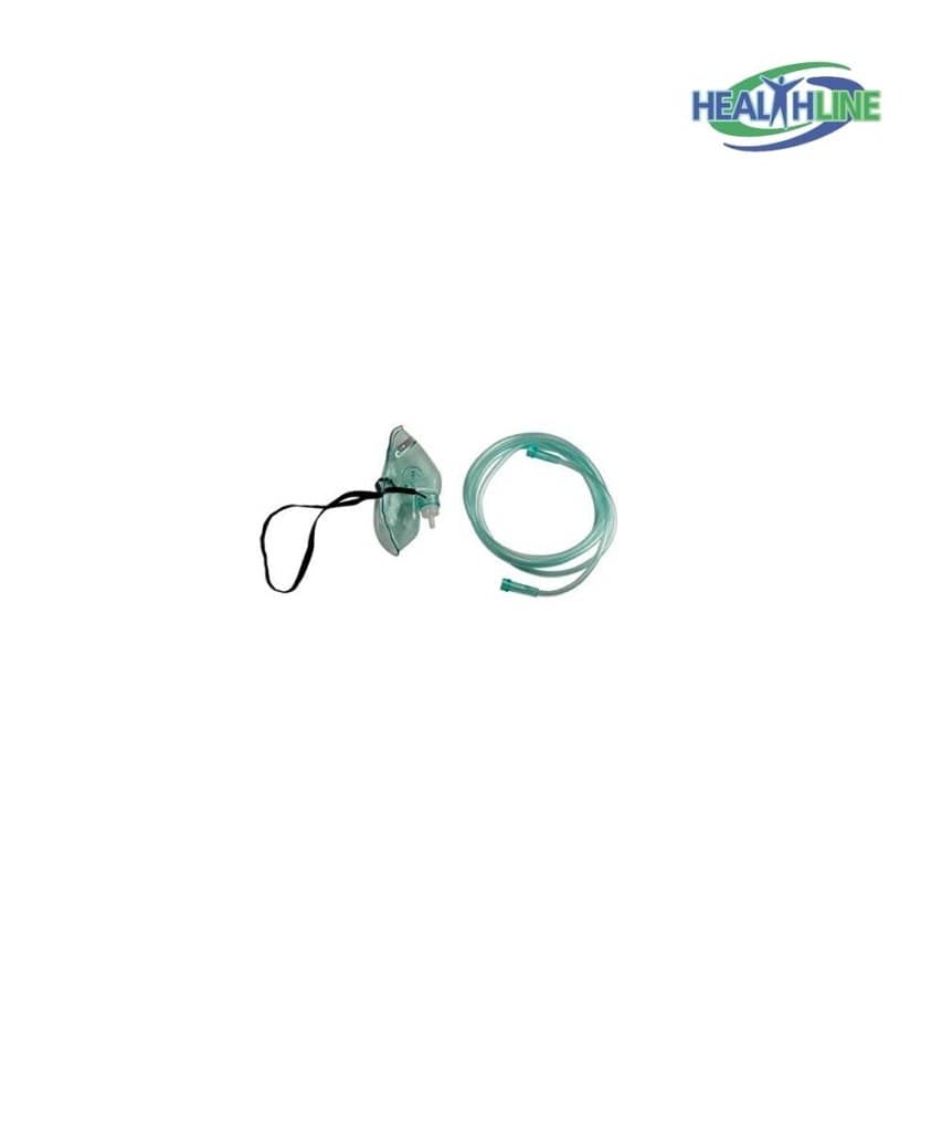 Adult Oxygen Mask With 7′ Tubing & Elastic Strap | Healthline Trading