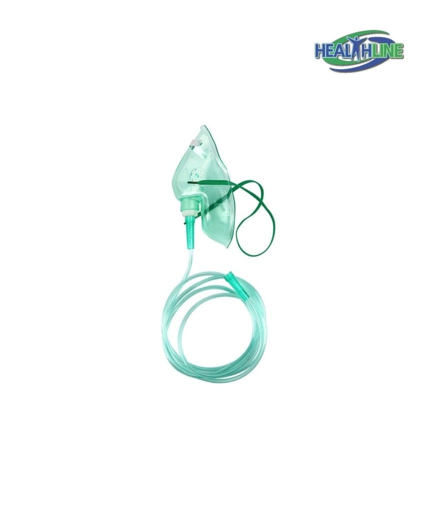 Adult Oxygen Mask With 7′ Tubing & Elastic Strap | Healthline Trading